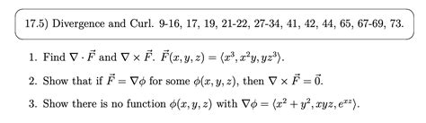 Solved 17 5 Divergence And Curl 9 16 17 19 21 22 Chegg Com