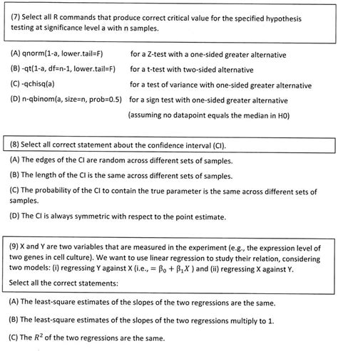 Solved7 Select All R Commands That Produce Correct Critical Value For The Specified