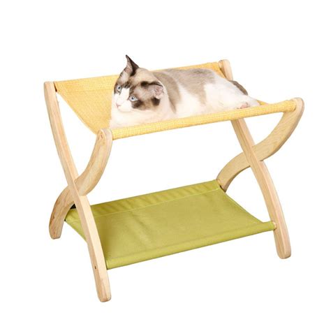 Cama Elevada Para Gatos Hamaca De Madera Extraíble Y Transpirable De