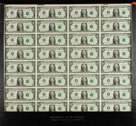 Lot Sheet Of Uncut Dollar Bills