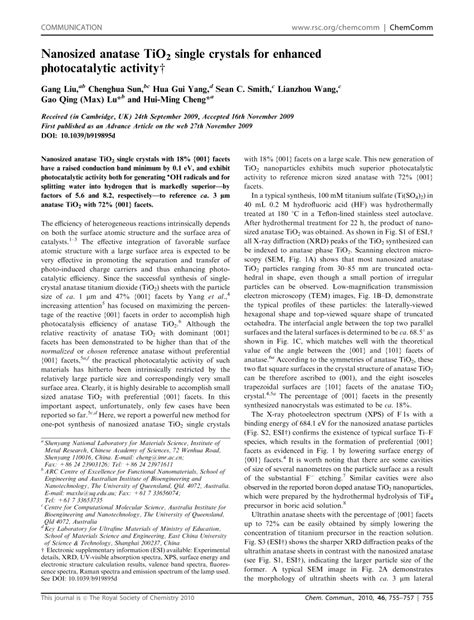 Pdf Nano Sized Anatase Tio2 Single Crystals For Enhanced Photocatalytic Activity