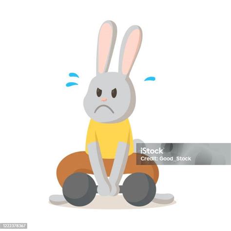 재미 토끼무거운 범벨 만화 캐릭터를 들어 올리려고 흰색 배경에 격리된 플랫 벡터 그림입니다 가공의 인물에 대한 스톡 벡터 아트 및 기타 이미지 Istock