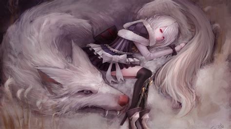 Anime Girl On White Wolf 3840x2160 Wallpaper