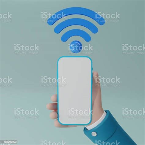 3d는 파란색 배경에 분리된 스마트폰을 통해 파란색 Wifi 아이콘을 렌더링합니다 와이파이 기호 Wifi 무선 네트워크 기호입니다 3d 렌더링 그림입니다 3차원 형태에 대한