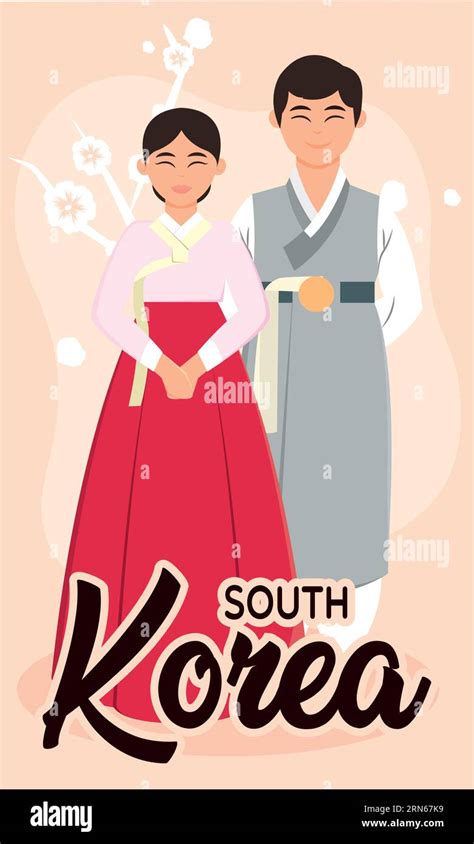 Isolated South Korean Coupletraditional Korean Clothes Vector Stock