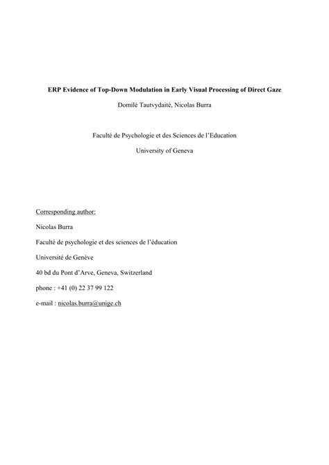 Pdf Erp Evidence Of Top Down Modulation In Early Visual Processing Of Direct Gaze