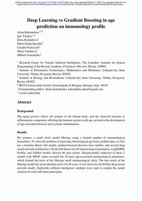 Pdf Deep Learning Vs Gradient Boosting In Age Prediction On Immunology Profile