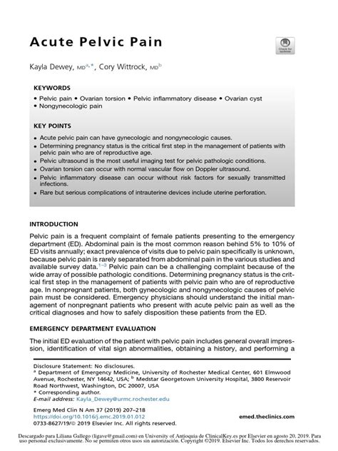 Acute Pelvic Pain 2019 Pdf Ovarian Cancer Sexual Anatomy