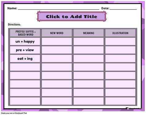 Prefixes And Suffixes Worksheet Template Storyboard