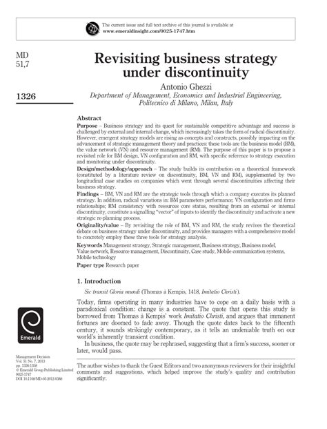 Pdf Revisiting Business Strategy Under Discontinuity