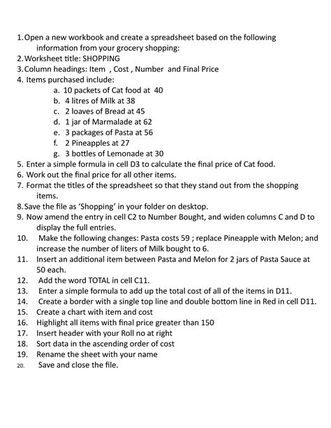 Excel Dca 1 A New Workbook And Create A Spreadsheet Based On The Following Information From