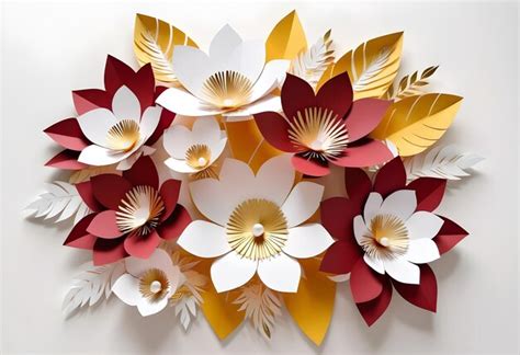 3d Render Abstract Background With White Paper Flowers Generative Ai