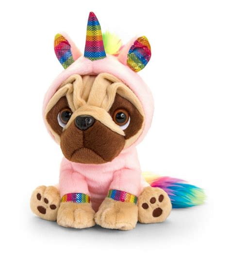 Keel Toys Pugsley Pug Dressed Up Rainbow Unicorn Soft Stuffed Toy Dog