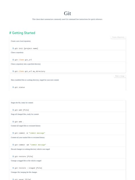 Git Command Cheat Sheet And Quick Reference Pdf Computer File Computing