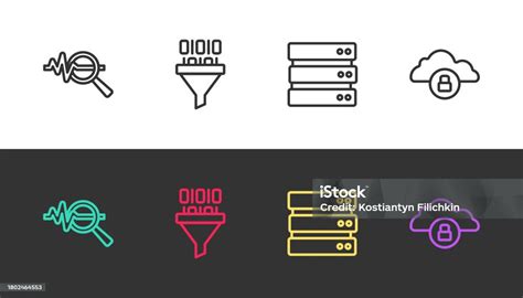 Set Line Search Data Analysis Binary Code Server And Cloud Computing Lock On Black And White