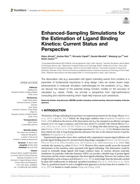 Pdf Enhanced Sampling Simulations For The Estimation Of Ligand Binding Kinetics Current