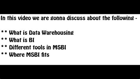 Msbi Training Part 1 Youtube