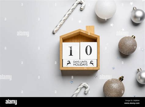 Calendar With Text 10 Days Until Holidays And Christmas Decor On White