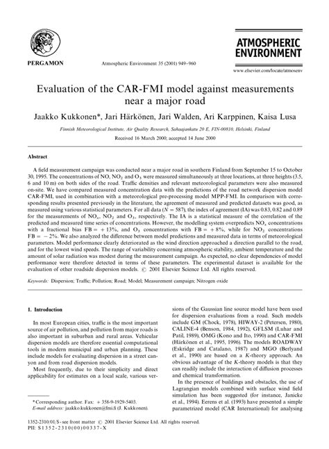 pdf evaluation of the car fmi model against measurements near a major