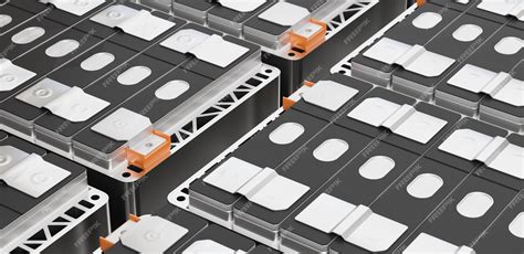 전기 자동차 에너지 저장을 위해 포장된 금속 인클로저 내부의 리튬 Nmc 충전식 배터리 모듈 새로운 리튬 이온 각형 셀 팩 제조 산업 3d 렌더링 그림 프리미엄 사진