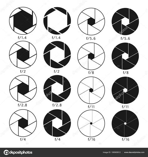 Camera Shutter Aperture Icons Set Monochrome Diagrams Collection Vector Stock Vector By