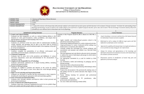 Anatomy And Physiology Syllabus V Polytechnic University Of The Philippines College Of Human