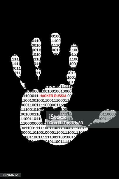 이진 코드와 비문 러시아어 해커왼쪽 손바닥 손을 인쇄합니다 개념 정보 전쟁 가상현실에 대한 스톡 사진 및 기타 이미지 가상현실 개념 검은색 Istock