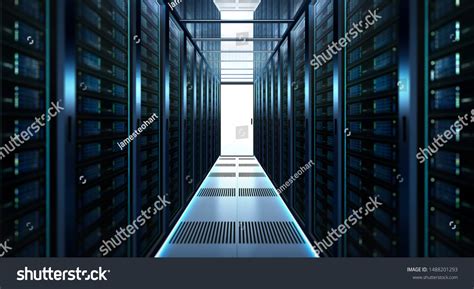 랙 서버가 가득 찬 대용량 데이터 스톡 일러스트 1488201293