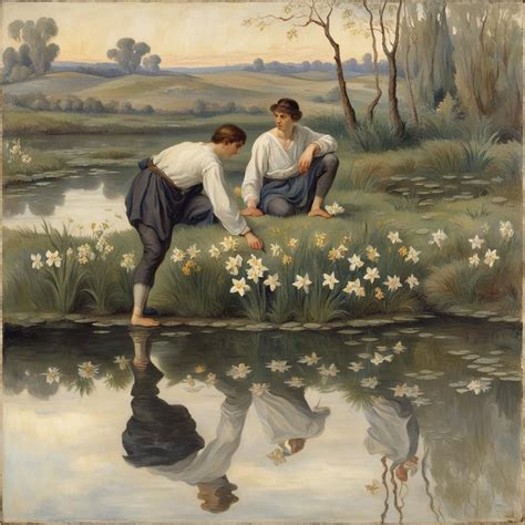 Narcissus Looking At His Reflection At A Pond Ai Generated Artwork