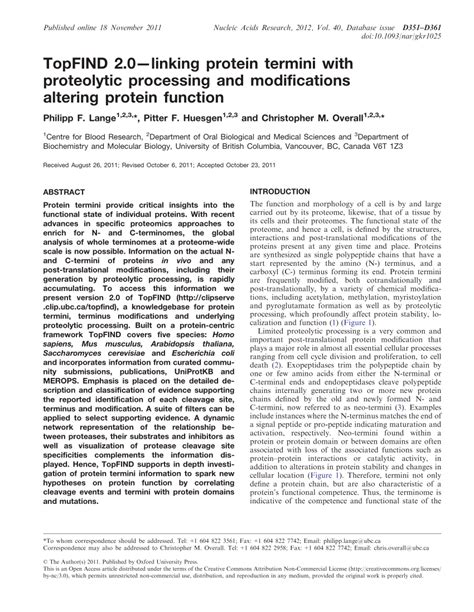Pdf Topfind 20—linking Protein Termini With Proteolytic Processing And Modifications Altering