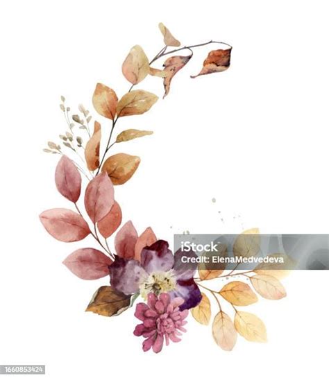 밝은 가을 꽃과 단풍이 있는 수채화 벡터 화환 추수 감사절 장식 추수 감사절 청첩장 인사말 카드에 적합합니다 손으로 그린