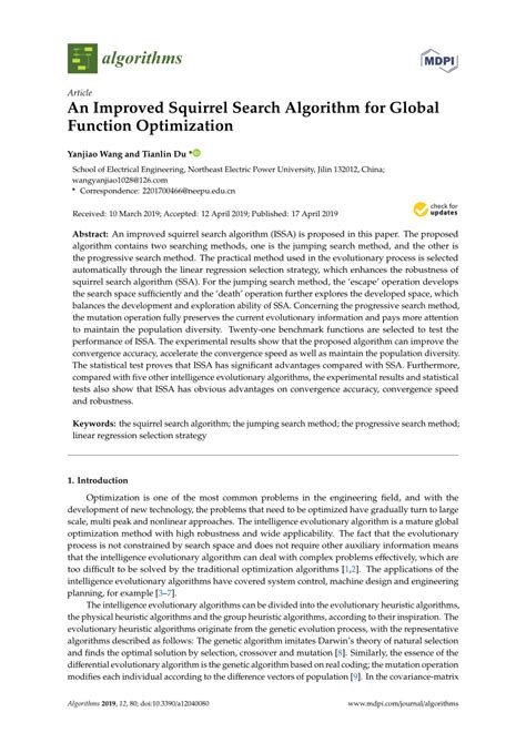 Pdf An Improved Squirrel Search Algorithm For Global Function