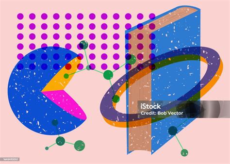 책과 다채로운 기하학적 모양 트렌디한 리소 그래프 디자인의 교육용 오브제 기하학 요소 추상 리소그래프 인쇄 질감 스타일 0명에