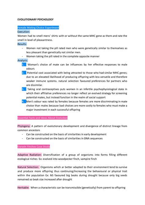 2 Textbook Psych Pscyh Leture Notes EVOLUTIONARY PSYCHOLOGY Female Mating Choice Experiment