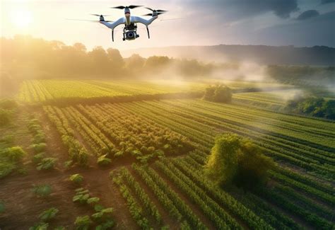 Ariel View Of Agriculture Farm Field With Drones Flying Over Premium AI Generated Image