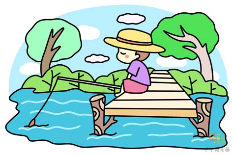 溪边钓鱼简笔画 溪边简笔画 大山谷图库