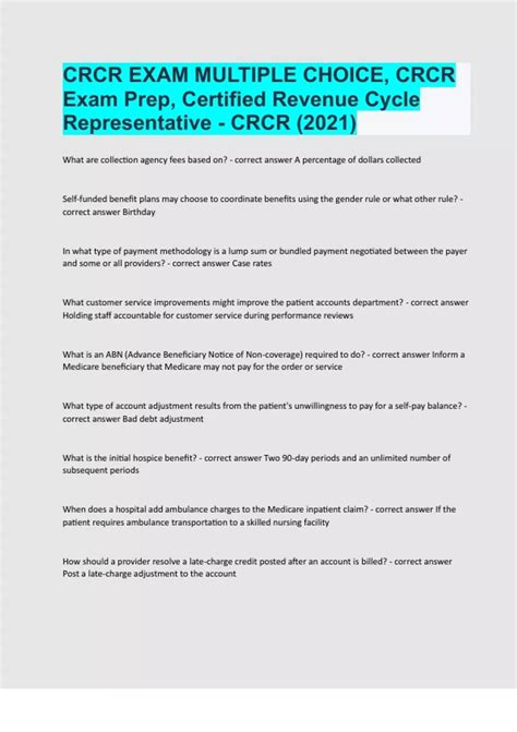 CRCR EXAM MULTIPLE CHOICE CRCR Exam Prep Certified Revenue Cycle Representative CRCR Exam
