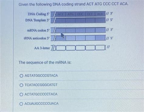 Solved Given The Following DNA Coding Strand ACT ATG CCC CCT Chegg