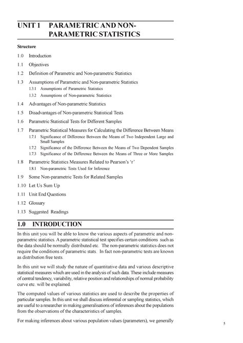 Parametric And Non Parametric Testing In Psychology Unit 1 Parametric And Non Parametric