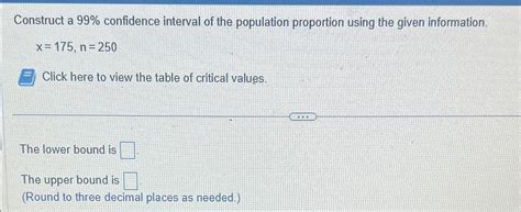 Solved Construct A 99 ﻿confidence Interval Of The