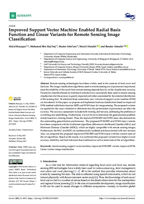 Pdf Improved Support Vector Machine Enabled Radial Basis Function And Linear Variants For