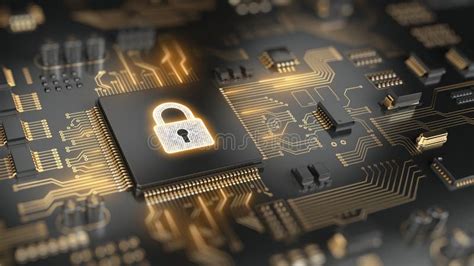 Protect And Security Concept Padlock On Microchip Processor