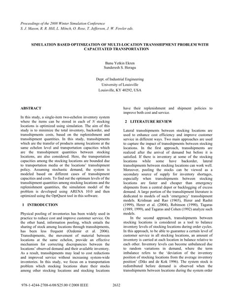 pdf simulation based optimization of multi location transshipment problem with capacitated