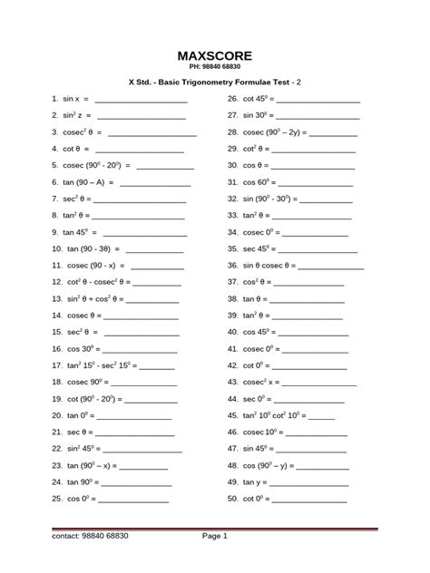 Basic Trig Formula Test 02 Pdf