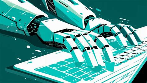 A Robot Hand Typing On A Laptop Computer Stock Image Image Of Blue Robot 333769373