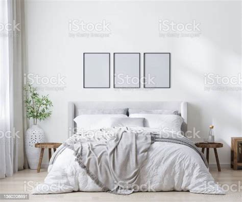 스칸디나비아 스타일의 침실 인테리어 홈 인테리어 3d 렌더링의 빈 포스터 프레임 0명에 대한 스톡 사진 및 기타 이미지 0명 가구 가정 생활 Istock