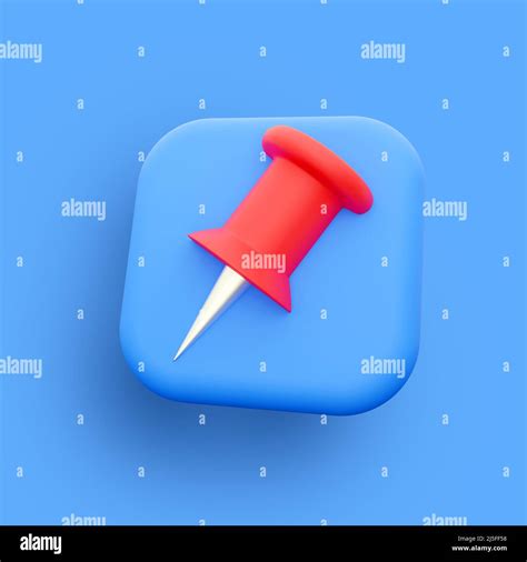 3d Render Button Icon Red Push Pin Isolated On Blue Background Thumbtack 3d Render Button Icon