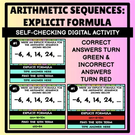 Explicit Formula For Arithmetic Sequences Digital Self Checking Activity