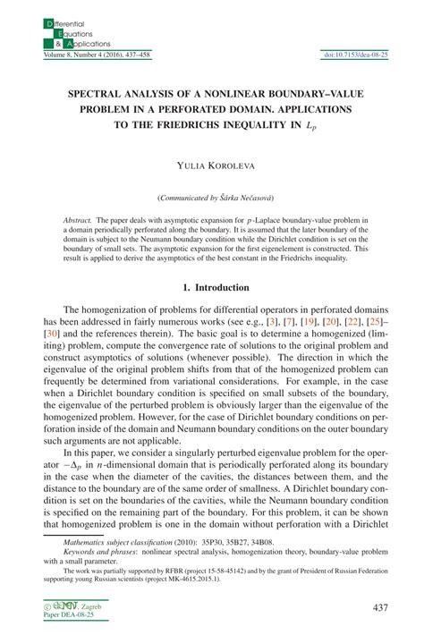 Pdf Spectral Analysis Of A Nonlinear Boundary Value Problem In A Perforated Domain
