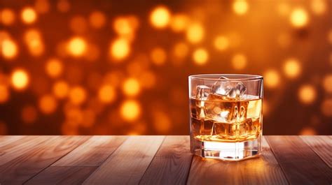 Premium Photo Glass Of Whiskey Ice Cubes With Ice On A Wooden Table